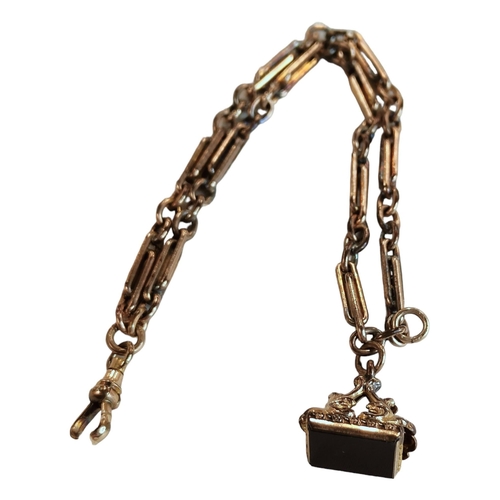 VICTORIAN YELLOW METAL ALBERT CHAIN & FOB