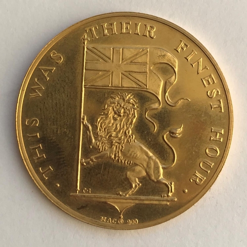 AN 18CT GOLD CHURCHILL COMMEMORATIVE COIN. With a profile portrait of ...