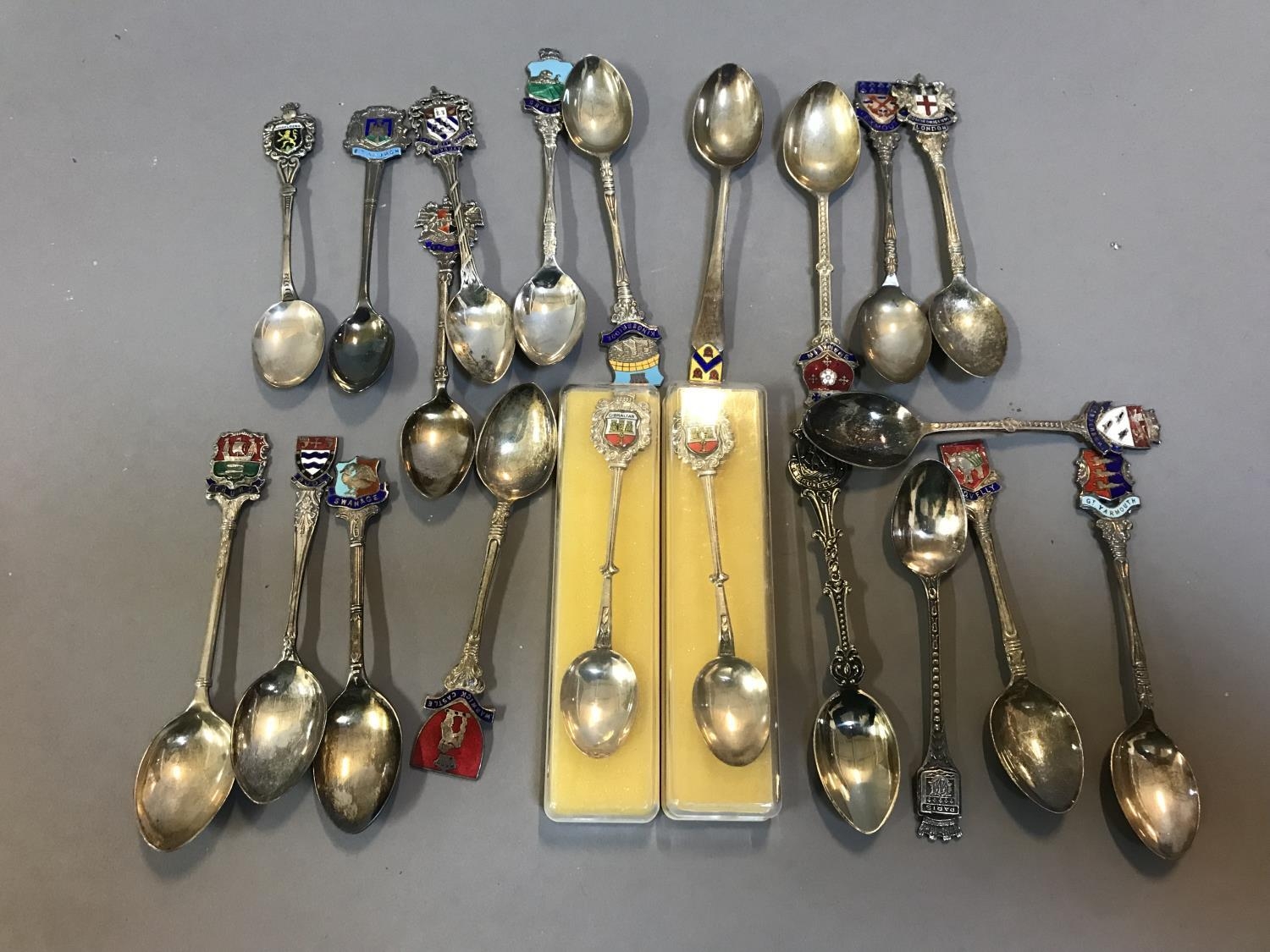 Nine Various Silver Commemorative Spoons and Other Plated Examples