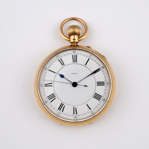 AN 18CT GOLD OPEN FACED POCKET WATCH. the white enamel dial numbered ...