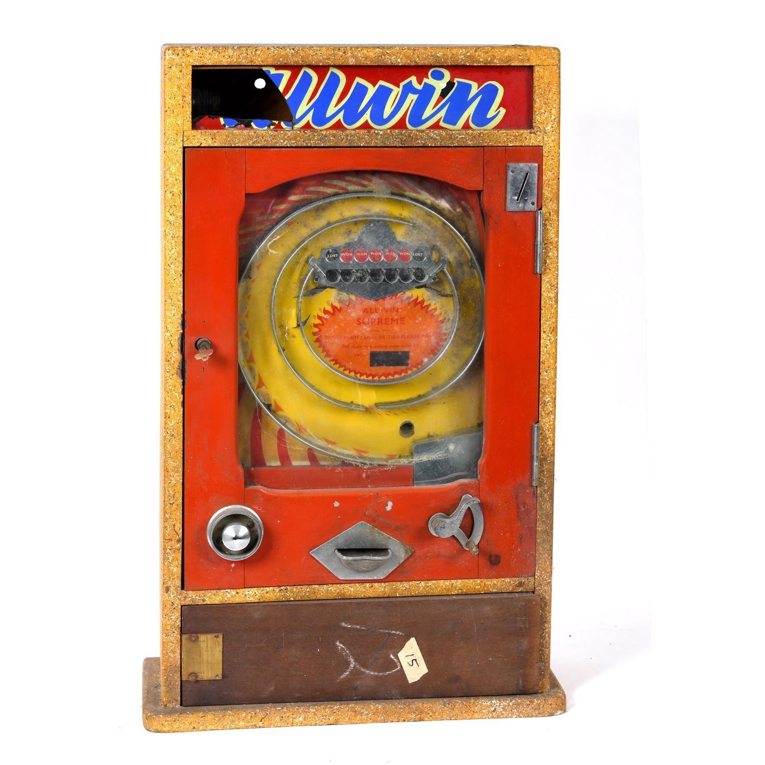 ALLWIN SUPREME PENNY IN SLOT MACHINE. A vintage slot machine, the ...