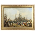 WILLIAM PARROTT (1813-1893). His circle. A BUSTLING DOCKYARD SCENE. Oil ...