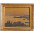 ALFRED GUILLOU (1844-1926). SUNSET BY THE FISHING HARBOUR. Signed, oil ...