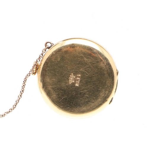 AN 18CT GOLD AND DIAMOND SET BUTTONHOLE WATCH. the white enamel dial ...