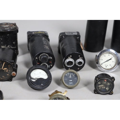 A COLLECTION OF AVIATION DIALS TO INCLUDE AUTOMATIC PILOT, TANK GAUGES ...