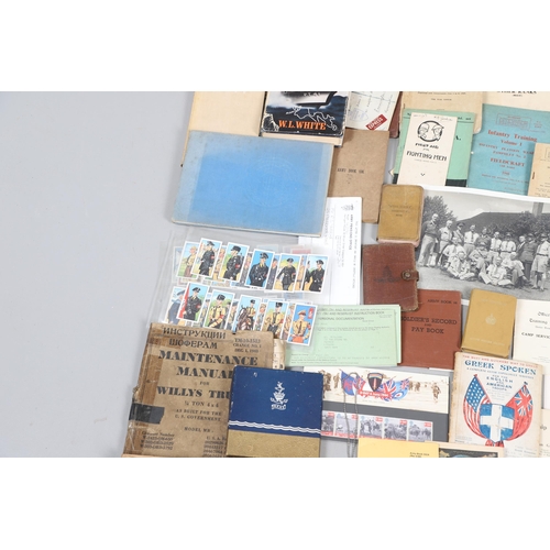 AN INTERESTING COLLECTION OF SECOND WORLD WAR EPHEMERA, TRAINING MANUALS, POSTCARDS AND OTHER ITEMS.