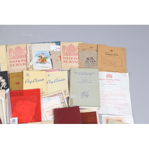 AN INTERESTING COLLECTION OF SECOND WORLD WAR EPHEMERA, TRAINING MANUALS, POSTCARDS AND OTHER ITEMS.