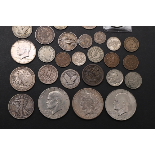 A COLLECTION OF AMERICAN COINS TO INCLUDE AN 1845 ONE CENT. A ...