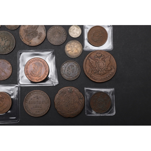 A SMALL COLLECTION OF RUSSIAN COINS. Russian coins to include a large 5 ...