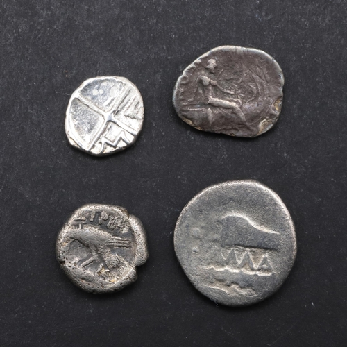 GREEK COINS: FOUR SMALL DENOMINATION COINS TO INCLUDE HISTIAIA. Silver ...