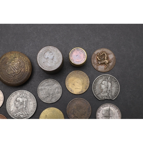 AN INTERESTING COLLECTION OF FAKE COINS AND TWO COIN BOXES. An ...