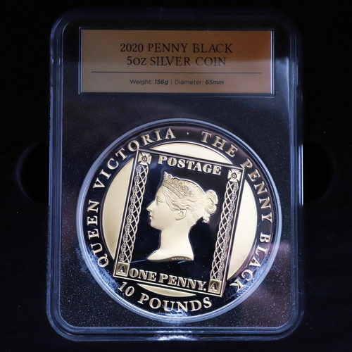 AN ELIZABETH II ISLE OF MAN TEN POUND PENNY BLACK SILVER COIN. 2020. A ...