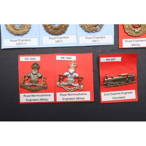 A THOROUGH COLLECTION OF ROYAL ENGINEERS CAP BADGES TO INCLUDE MILITIA ...