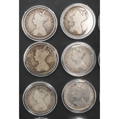 A COLLECTION OF QUEEN VICTORIAN GOTHIC FLORINS, 1852 AND LATER. A Queen ...