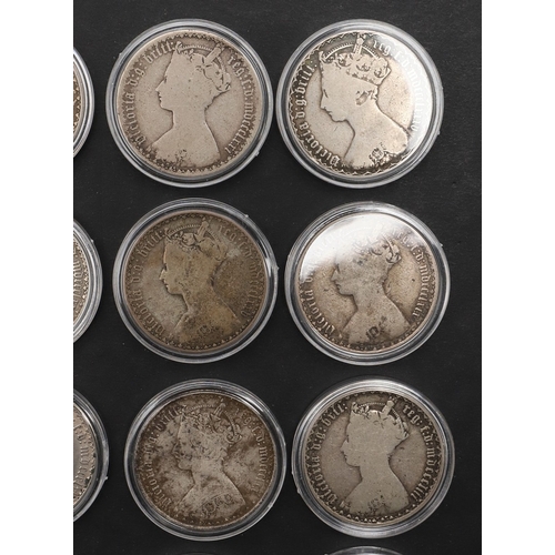 A COLLECTION OF QUEEN VICTORIAN GOTHIC FLORINS, 1852 AND LATER. A Queen ...