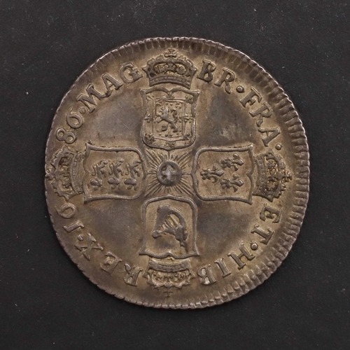 A JAMES II SHILLING, 1686. James II Shilling, laureate and draped bust ...