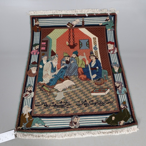 A TABRIZ HAND KNOTTED PICTORIAL ANAGOGICAL WALL HANGING. the field ...