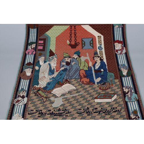 A TABRIZ HAND KNOTTED PICTORIAL ANAGOGICAL WALL HANGING. the field ...