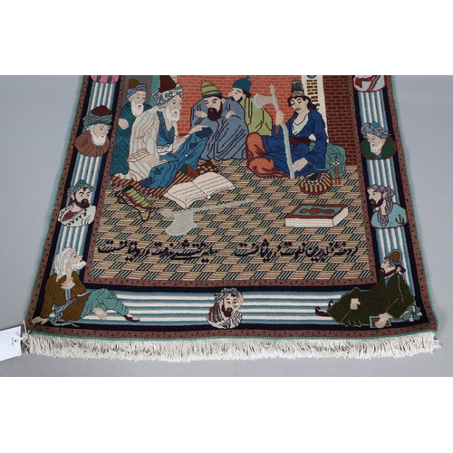 A TABRIZ HAND KNOTTED PICTORIAL ANAGOGICAL WALL HANGING. the field ...