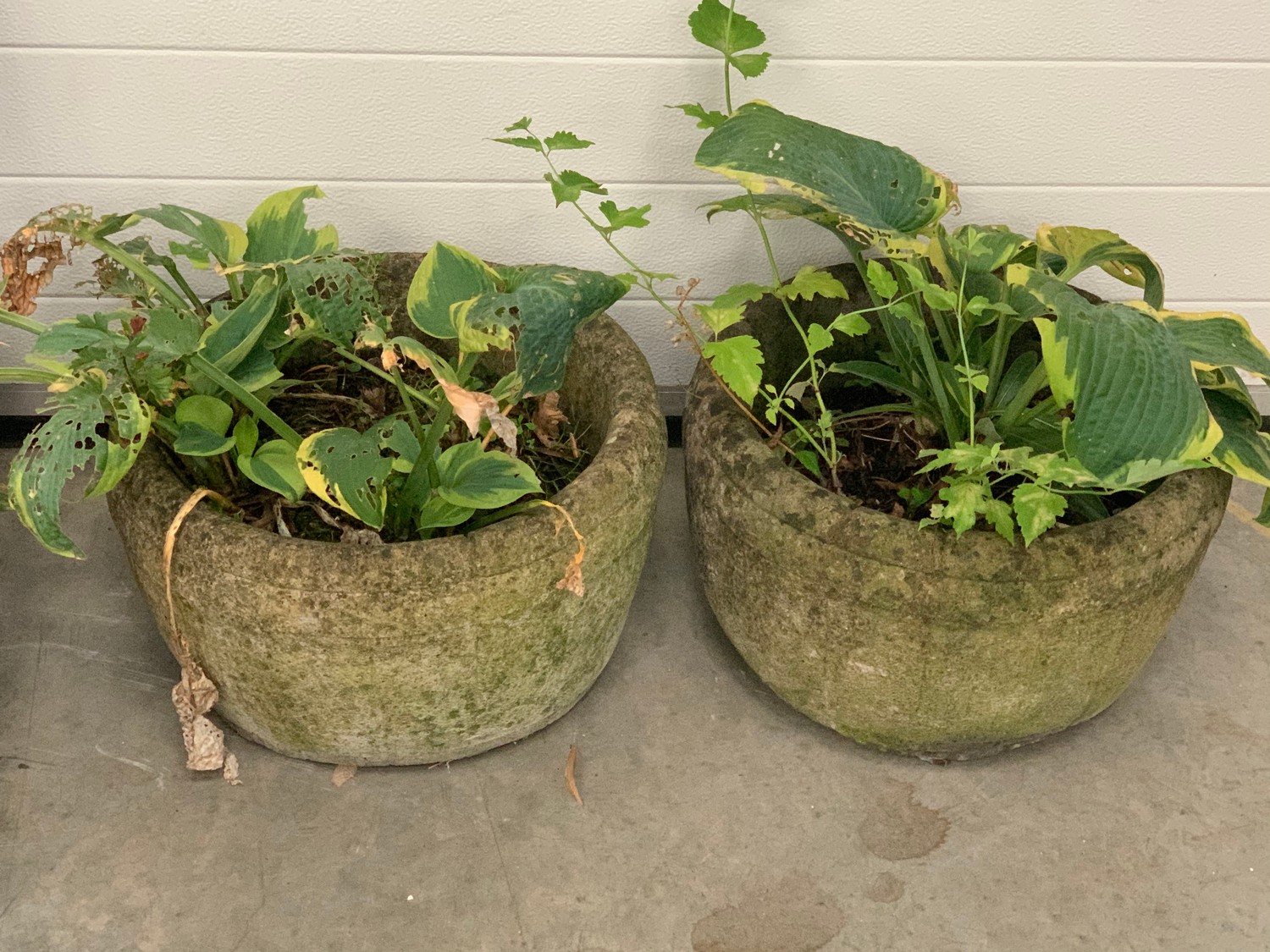 PR. ROUND STONE EFFECT PLANTERS, APPROX. 46 cm DIA.