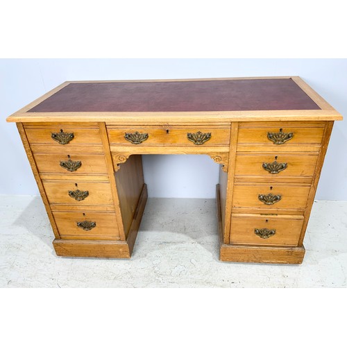 EDWARDIAN OAK DESK WITH TOOLED LEATHER TOP 122cm x 56cm