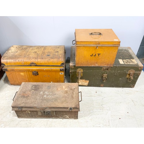 METAL DEED BOX WITH KEY, A METAL BOX, METAL BOUND TRUNK AND ONE OTHER ...
