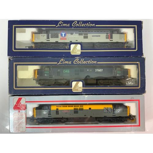 LIMA 3 BOXED CLASS 37 LOCOMOTIVES, 37232 DUTCH, 37407 TRANSRAIL, 37607 ...