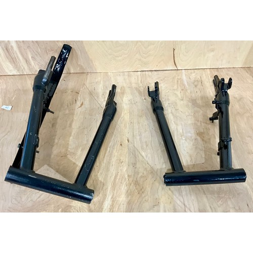 2 MOTORCYCLE REAR WHEEL ROCKER ARMS, 1 WITH CHAIN GUARD