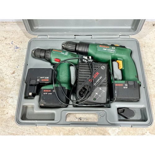 BOSCH CASED CORDLESS DRILL SET, PSB 12VSP-2 AND PSR 120