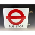 LONDON TRANSPORT ENAMEL BUS STOP SIGN, DOUBLE SIDES, WITH TWO MOUNTING ...