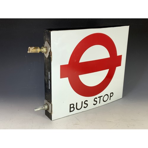 LONDON TRANSPORT ENAMEL BUS STOP SIGN, DOUBLE SIDES, WITH TWO MOUNTING ...