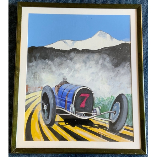 WATERCOLOUR BY ANDY DANKS OF VINTAGE RACING CAR POSSIBLY BUGATTI IN THE ...