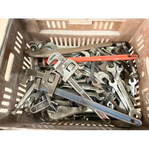 TRAY OF SPANNERS , WRENCHES ETC
