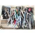 TRAY OF PLIERS, SNIPS, CUTTERS, RIVET TOOLS ETC