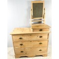 STRIPPED PINE DRESSING CHEST WITH SWING MIRROR WIDTH 99cm. 154cm TALL