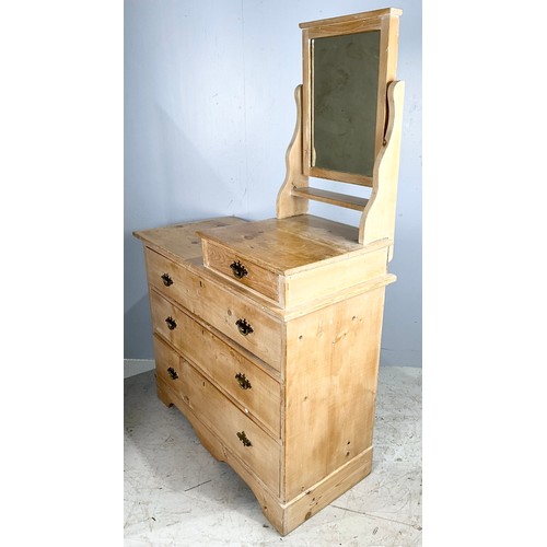 STRIPPED PINE DRESSING CHEST WITH SWING MIRROR WIDTH 99cm. 154cm TALL