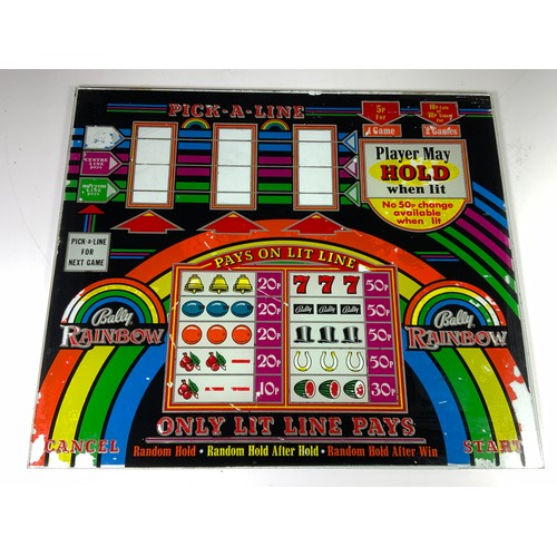 GLASS PANEL FROM VINTAGE SLOT MACHINE PICK-A LINE BALLY RAINBOW, APPROX ...