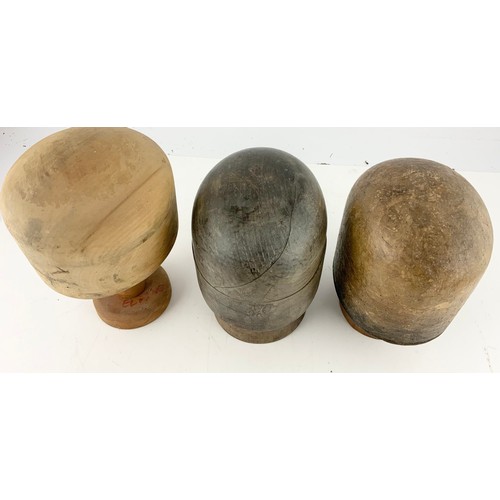 3 VINTAGE MILLINERY HAT BLOCKS ON STANDS TALLEST 28cm