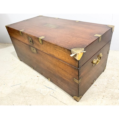 MILITARY STYLE MAHOGANY SHIPPING TRUNK WIDTH 96cm