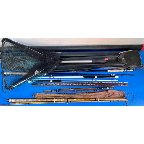 UNBRANDED CARBON FIRBE FISHING RODS (4), TWO VINTAGE HICKORY RODS, A ...