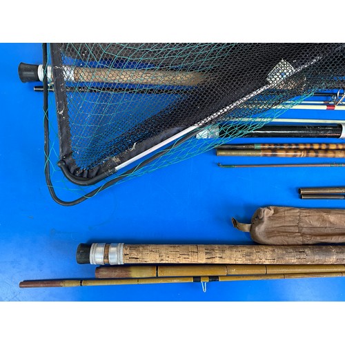 UNBRANDED CARBON FIRBE FISHING RODS (4), TWO VINTAGE HICKORY RODS, A ...