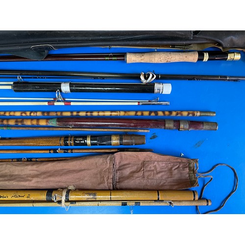 UNBRANDED CARBON FIRBE FISHING RODS (4), TWO VINTAGE HICKORY RODS, A ...