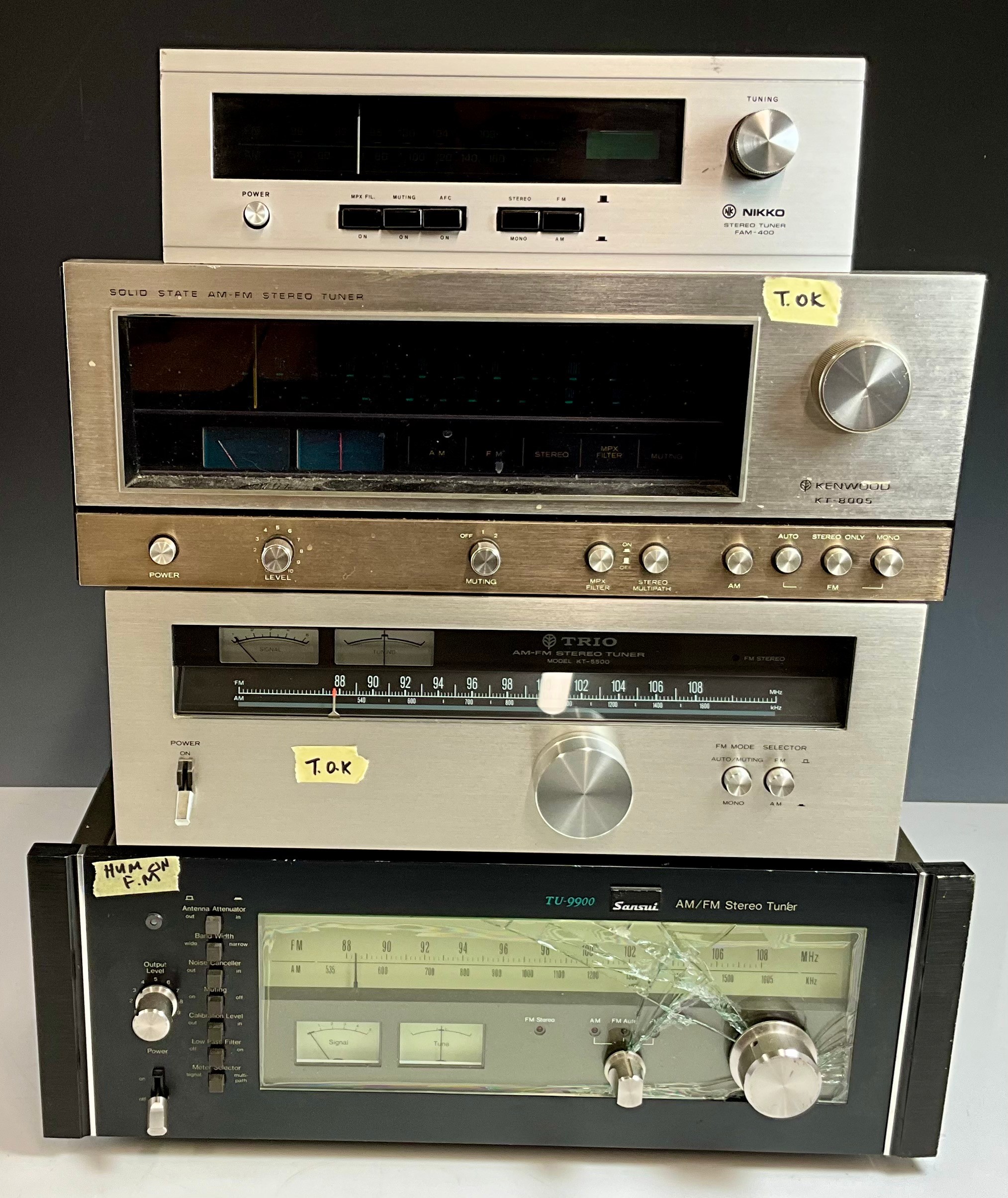FOUR VINTAGE TUNERS - A TRIO KT-5500, A NIKKO FAM-400, A KENWOOD KT ...
