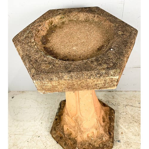 TERRACOTE EFFECT COMPOSITE BIRD BATH 77cm TALL, 47cm DIAMETER