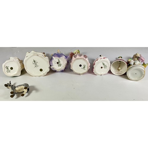 FIVE ROYAL DOULTON FIGURINES, A CONTINENTAL FIGURE, A BESWICK ZEBRA AND ...