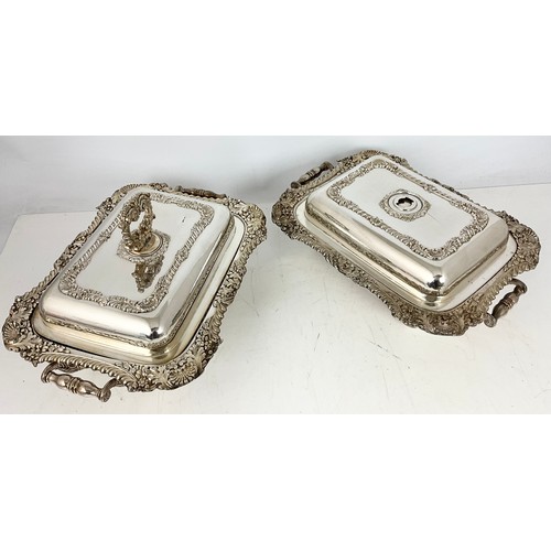 SILVER PLATED WARE INC. A PAIR OF IMPRESSIVE RECTANGULAR ENTREE DISHES ...