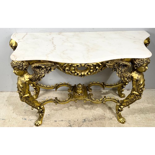 ORNATE GILTWOOD HALL TABLE / CONSOLE TABLE WITH MARBLE TOP WIDTH 123cm ...