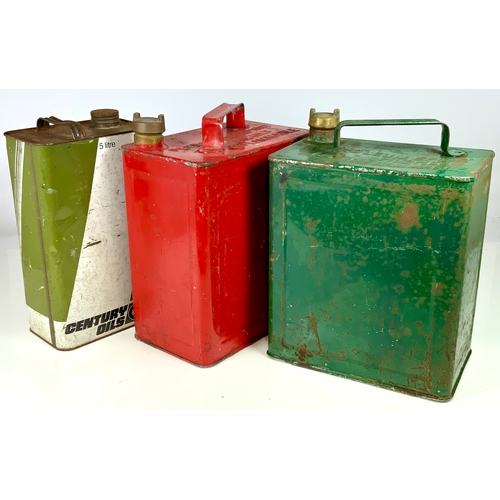 2 VINTAGE PETROL CANS, & A CENTURY OILS GALLON OIL CAN