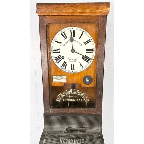 VINTAGE NATIONAL TIME RECORDER LONDON CLOCKING IN CLOCK WITH KEY AND A ...