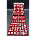 A coin collectors box with four trays of worldwide coins, various ...